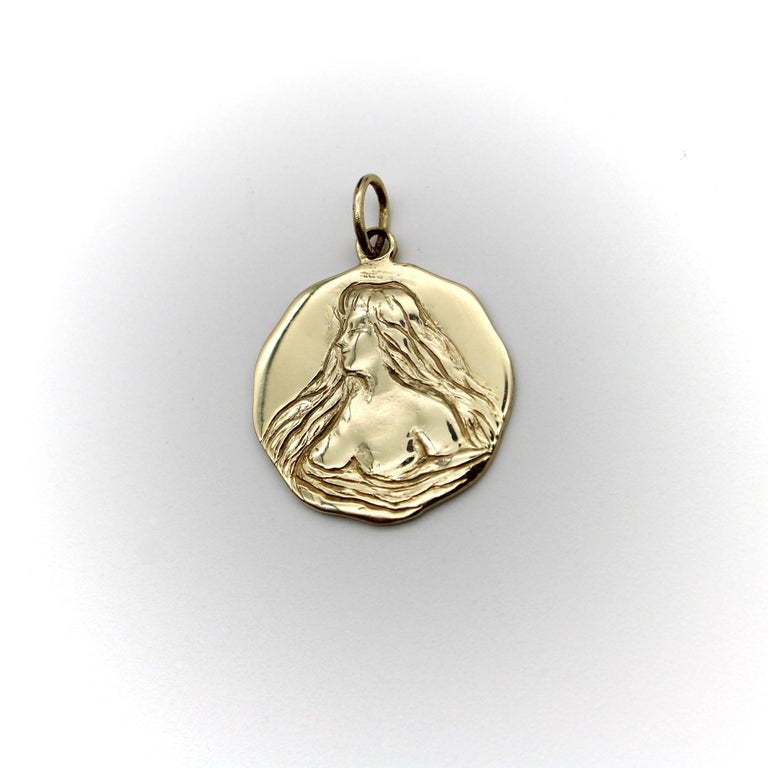 14K Gold Lady of the Water Signature Medallion Pendant For Sale at 1stDibs