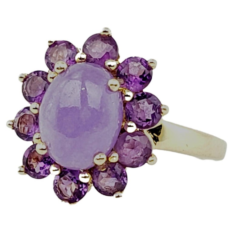 14k Gold Lady's Cocktail Ring with Lavender Jade Cabochon and Amethysts ...