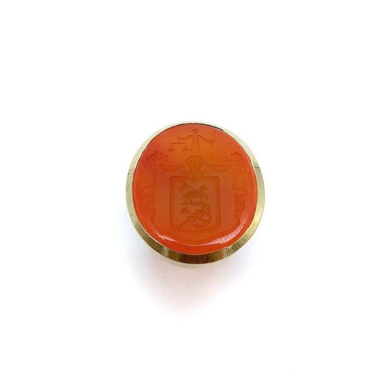 14k Gold Large Carnelian Justice Intaglio Signet Ring For Sale at 1stDibs