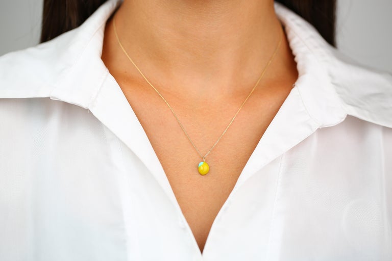 14K Gold Lemon Necklace, Enamel Fruit Necklace For Sale at 1stDibs