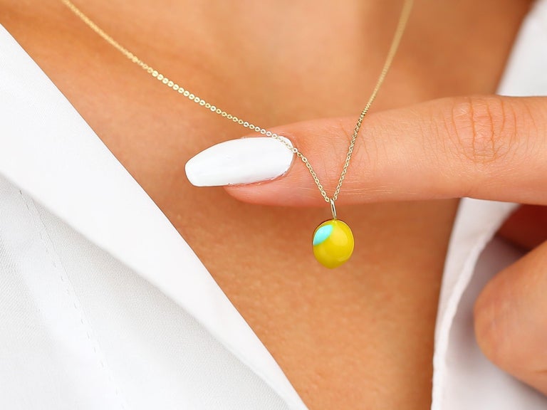 14K Gold Lemon Necklace, Enamel Fruit Necklace For Sale at 1stDibs