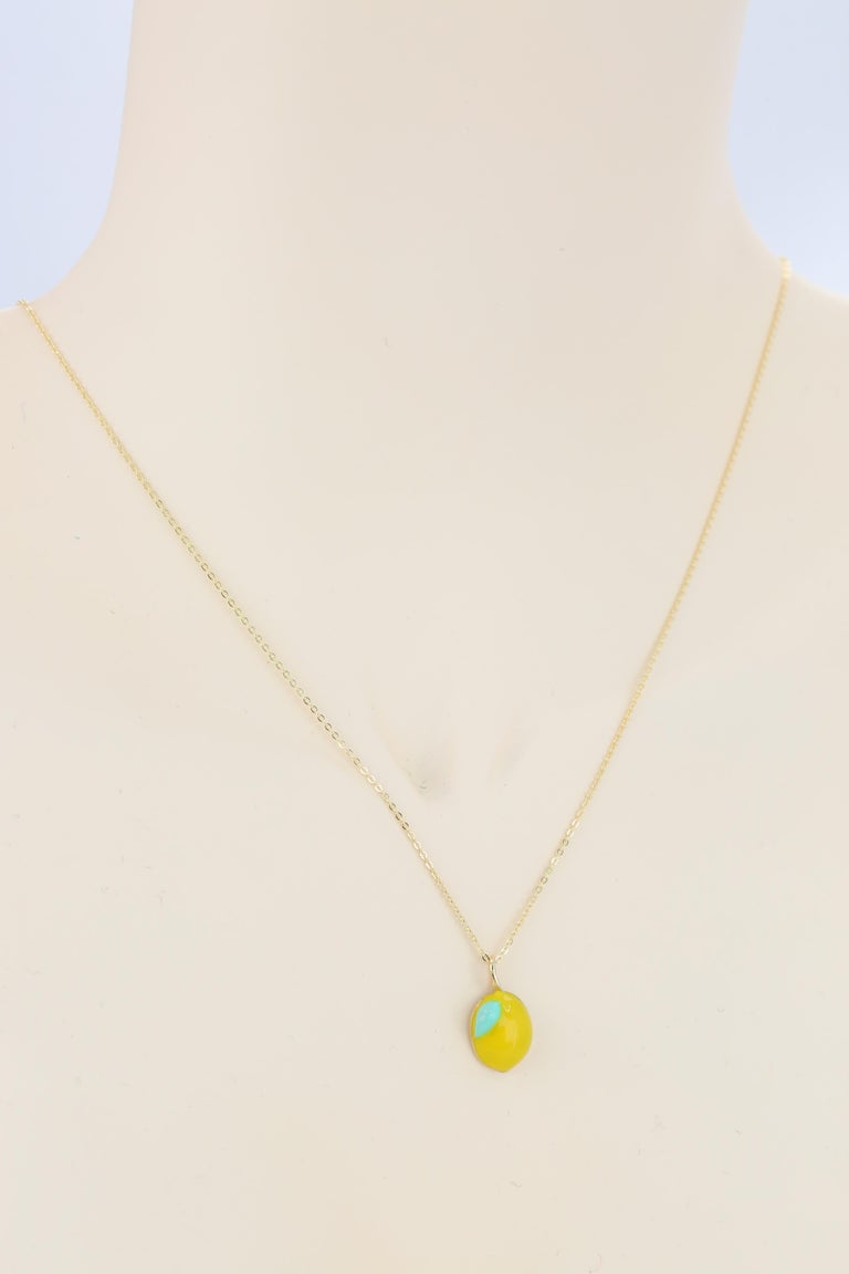14K Gold Lemon Necklace, Enamel Fruit Necklace For Sale at 1stDibs