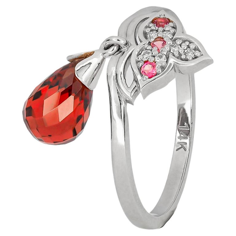 14k Gold Lotus Ring with Garnet, Sapphires and Diamonds For Sale at 1stDibs