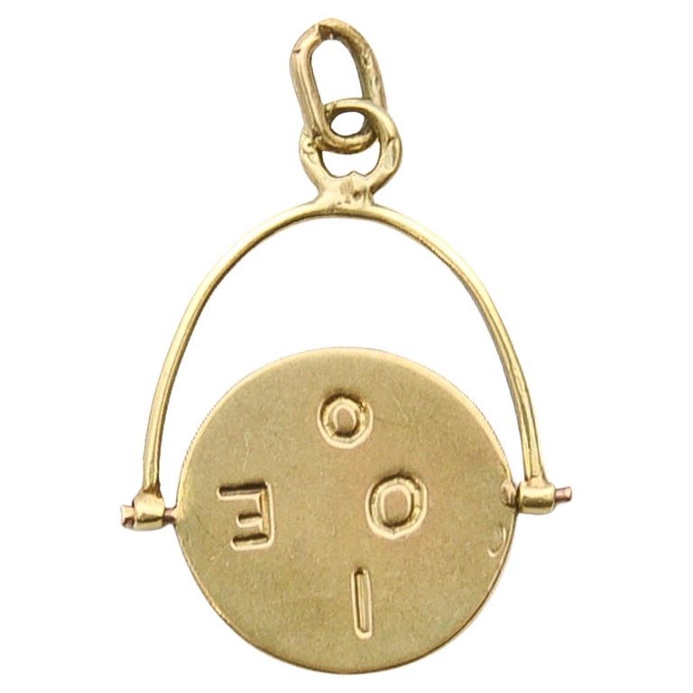 14K Gold Love Token I Love You Spinner Disc Charm at 1stDibs
