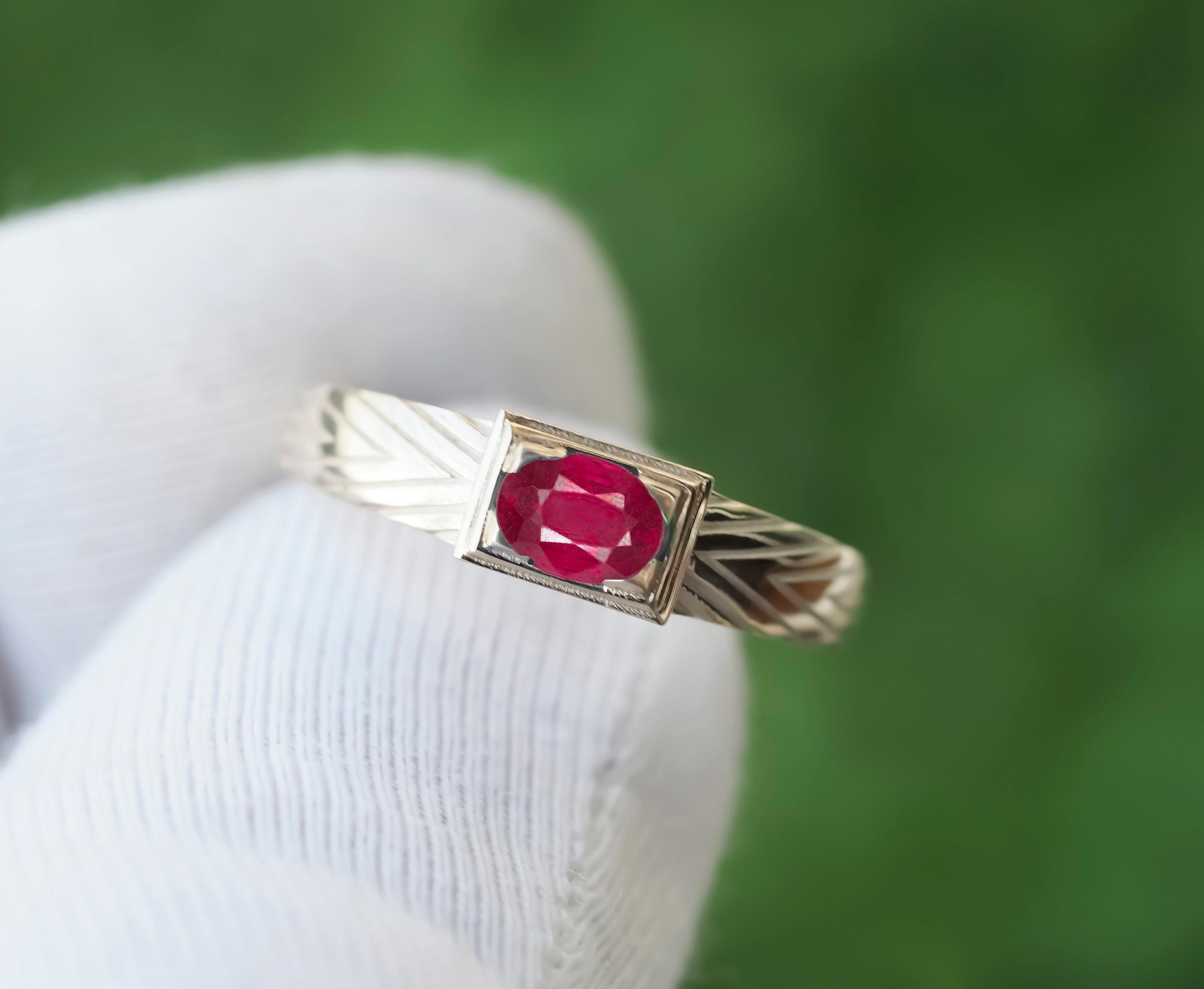 14k Gold Mens Ring with Ruby For Sale at 1stDibs