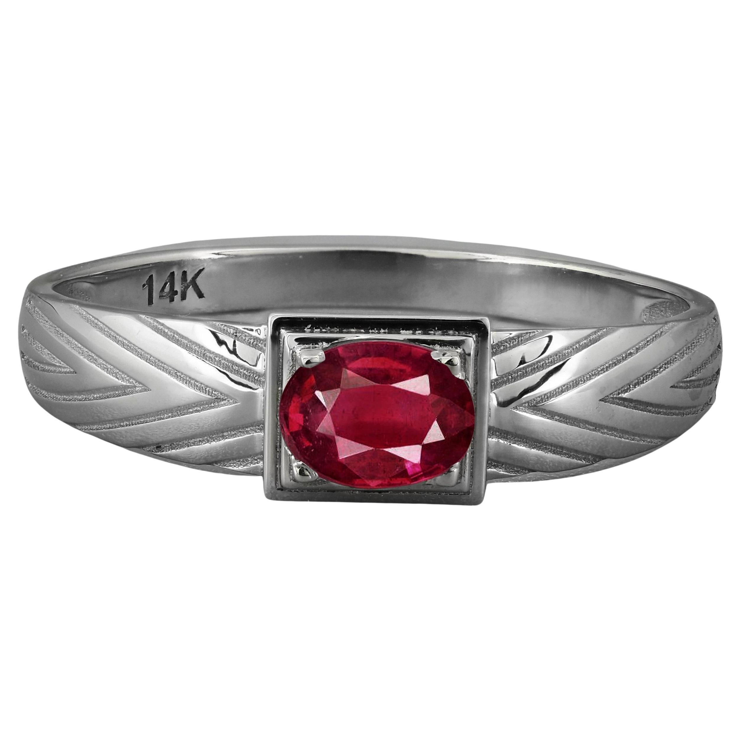 14k Gold Mens Ring with Ruby For Sale at 1stDibs