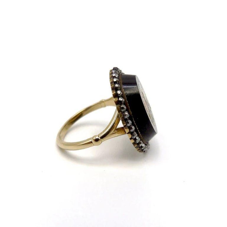 14K Gold Micro Mosaic Ring of Coliseum with Halo For Sale at 1stDibs