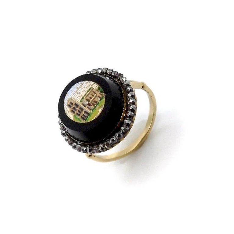 14K Gold Micro Mosaic Ring of Coliseum with Halo For Sale at 1stDibs
