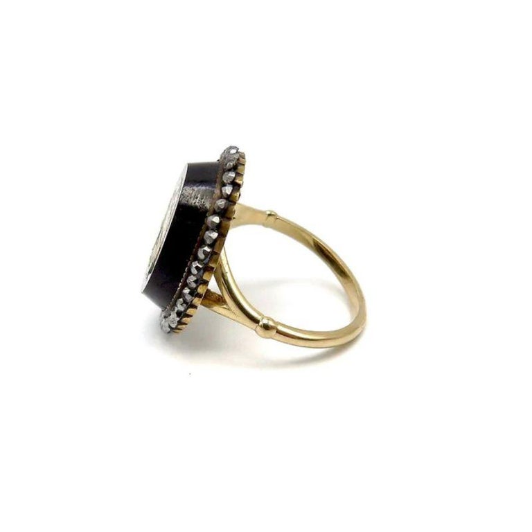 14K Gold Micro Mosaic Ring of Coliseum with Halo For Sale at 1stDibs