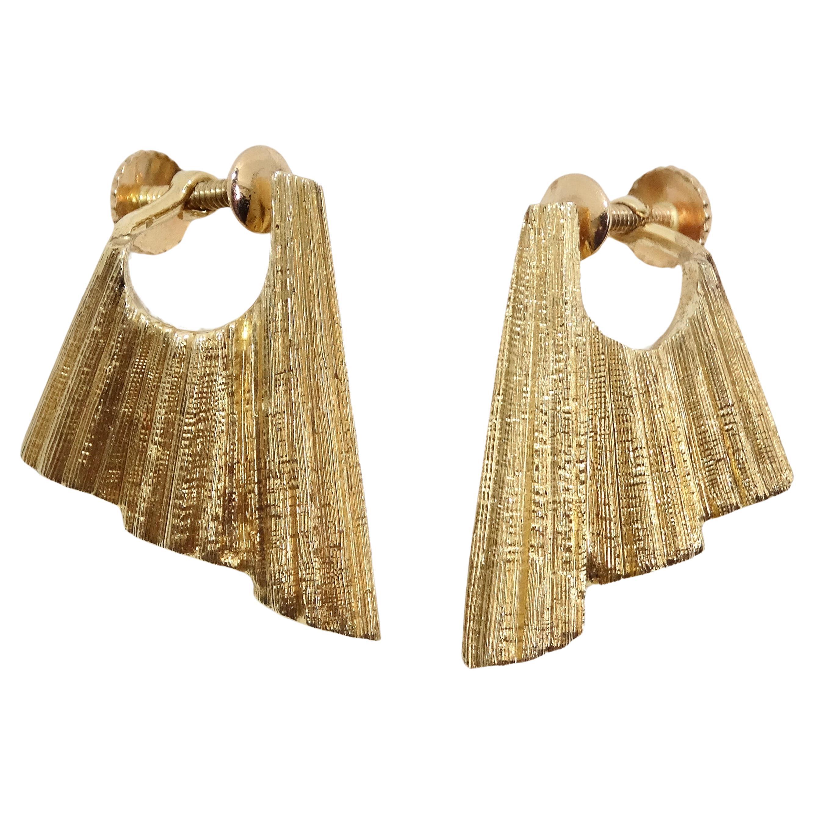 Loro Italian 14k Gold Abstract Design Clip Earrings For Sale at 1stDibs ...