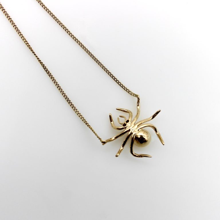 14k Gold Midcentury Spider Necklace with Pearls and Rubies For Sale at ...