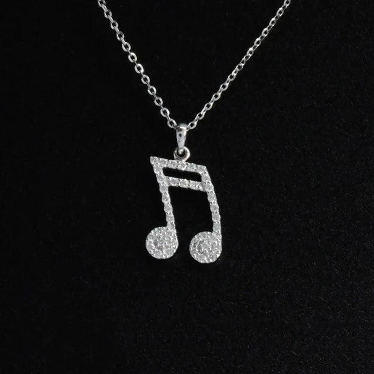 14k Gold Music Note Charm Necklace Musical Jewelry For Sale at 1stDibs