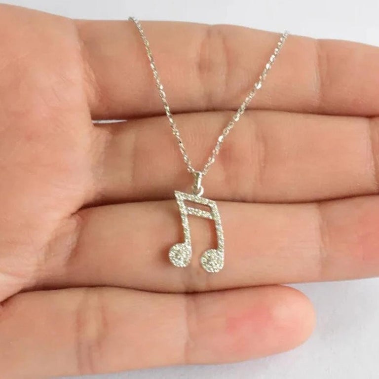 14k Gold Music Note Charm Necklace Musical Jewelry For Sale at 1stDibs
