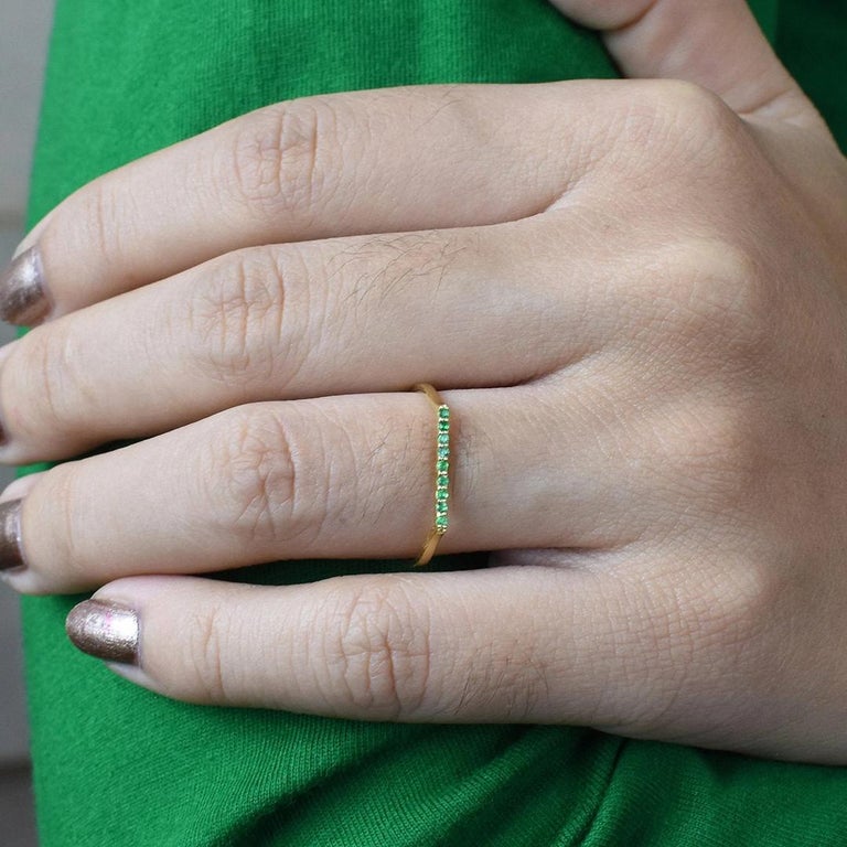 Customizable 14k Gold Natural Emerald Ring Thin Emerald Stacking Ring ...