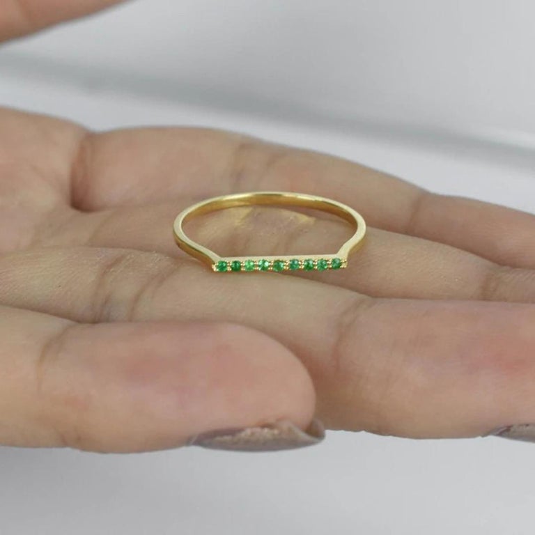 Customizable 14k Gold Natural Emerald Ring Thin Emerald Stacking Ring ...
