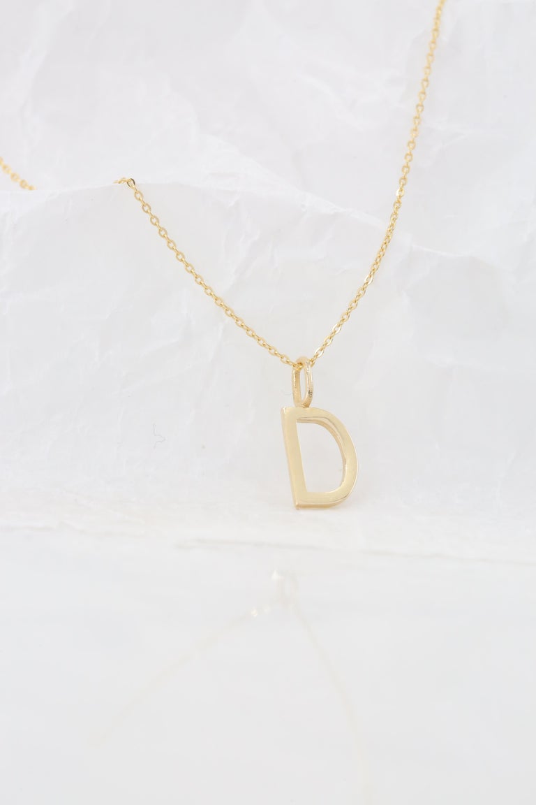 14k Gold Necklaces, Letter Necklace Models, Letter D Gold Necklace-Gift ...