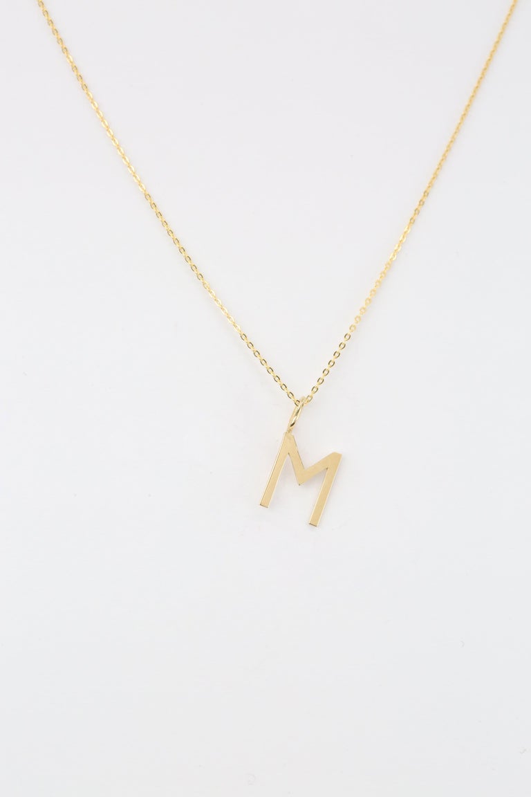 14k Gold Necklaces, Letter Necklace Models, Letter M Gold Necklace-Gift ...