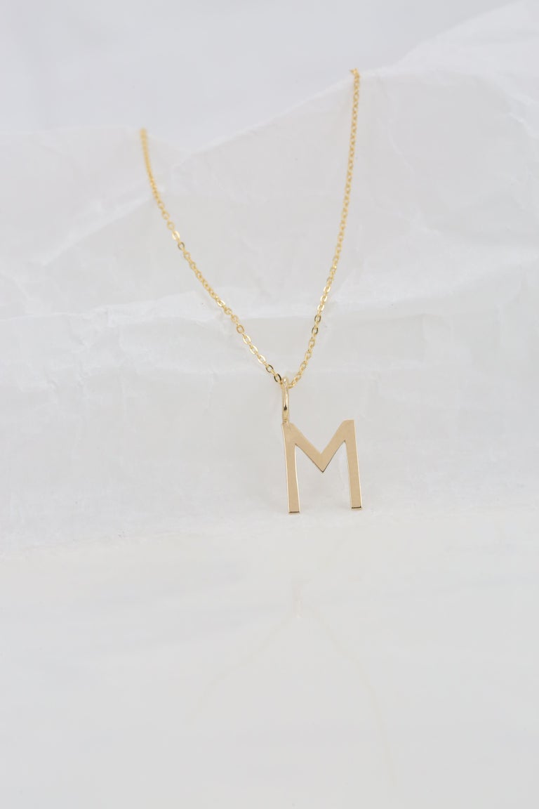 14k Gold Necklaces, Letter Necklace Models, Letter M Gold Necklace-Gift ...