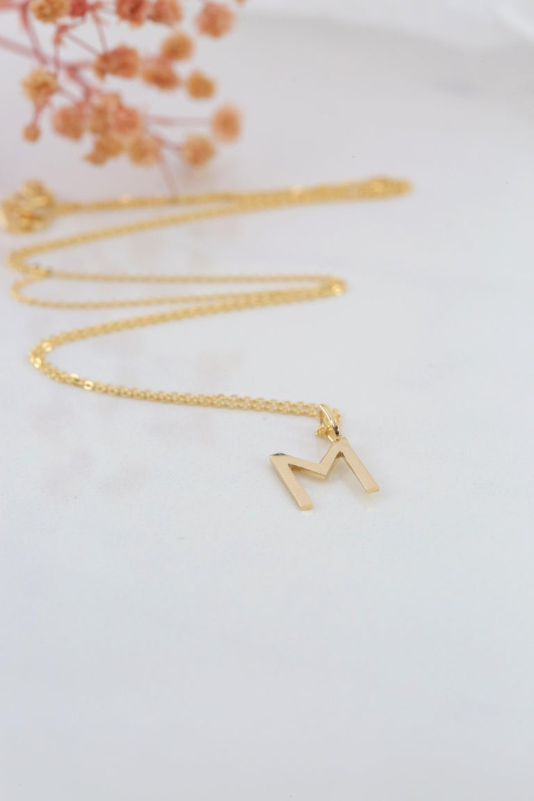 14k Gold Necklaces, Letter Necklace Models, Letter M Gold Necklace-Gift ...