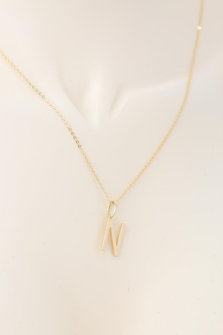 14k Gold Necklaces, Letter Necklace Models, Letter N Gold Necklace-Gift ...