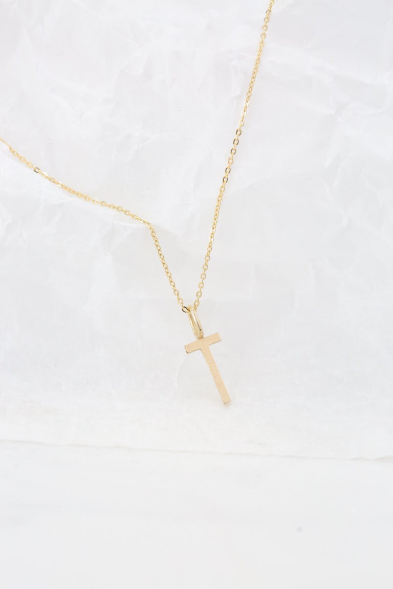 14k Gold Necklaces, Letter Necklace Models, Letter T Gold Necklace-Gift ...