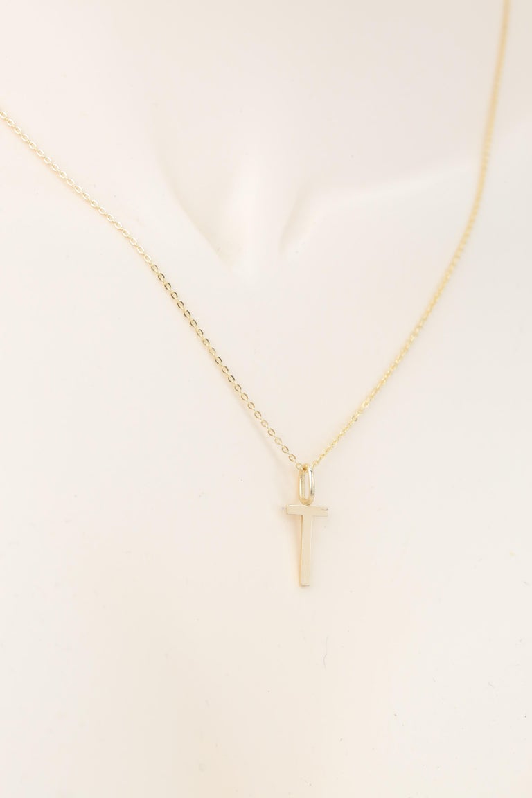 14k Gold Necklaces, Letter Necklace Models, Letter T Gold Necklace-Gift ...