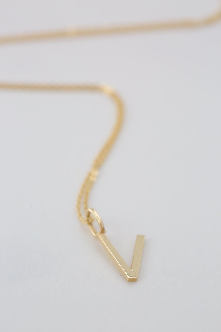 14k Gold Necklaces, Letter Necklace Models, Letter V Gold Necklace-Gift ...
