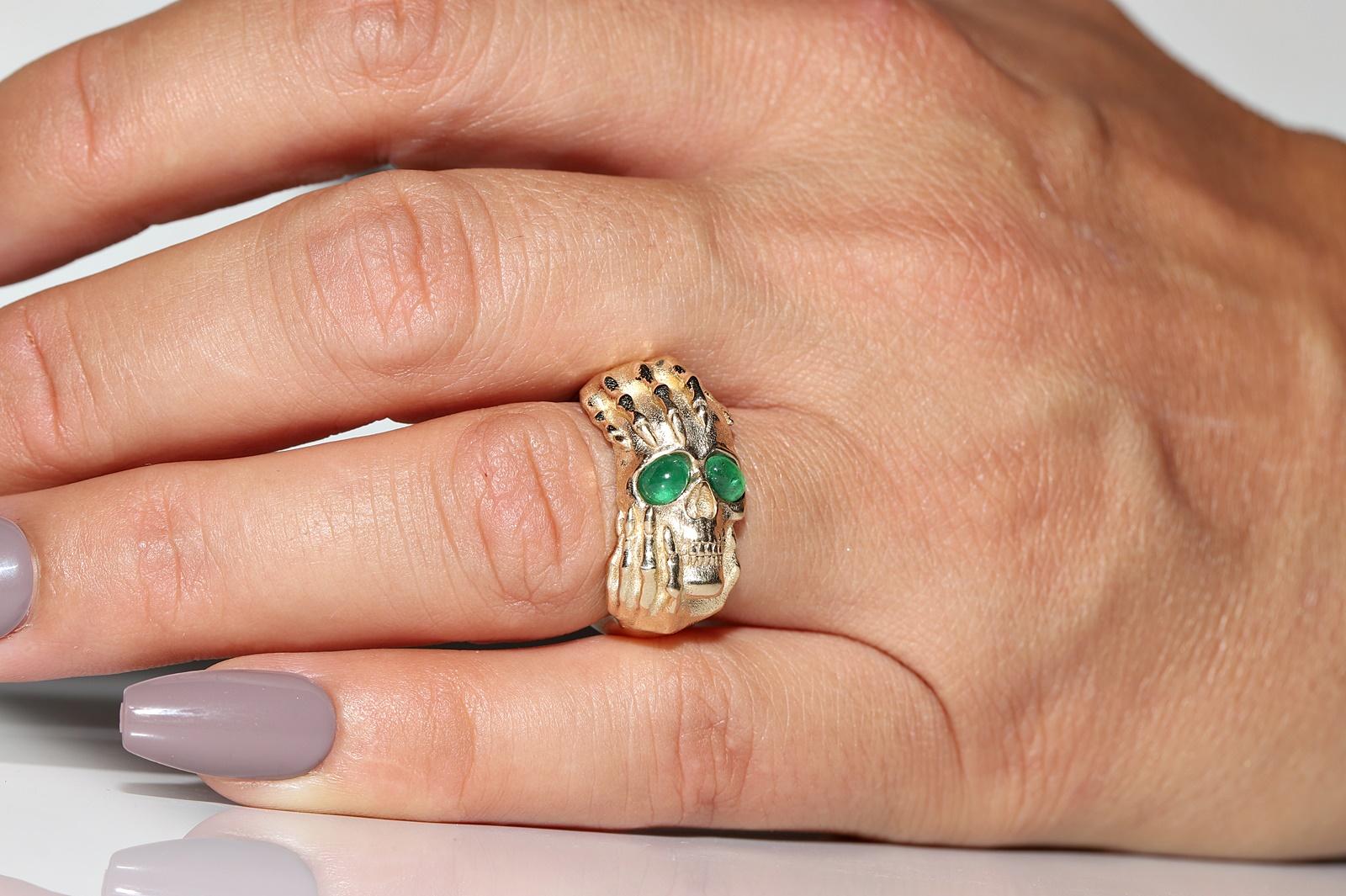 14k Gold New Made Natural Emerald Decorated Skull Decorated Amazing ...