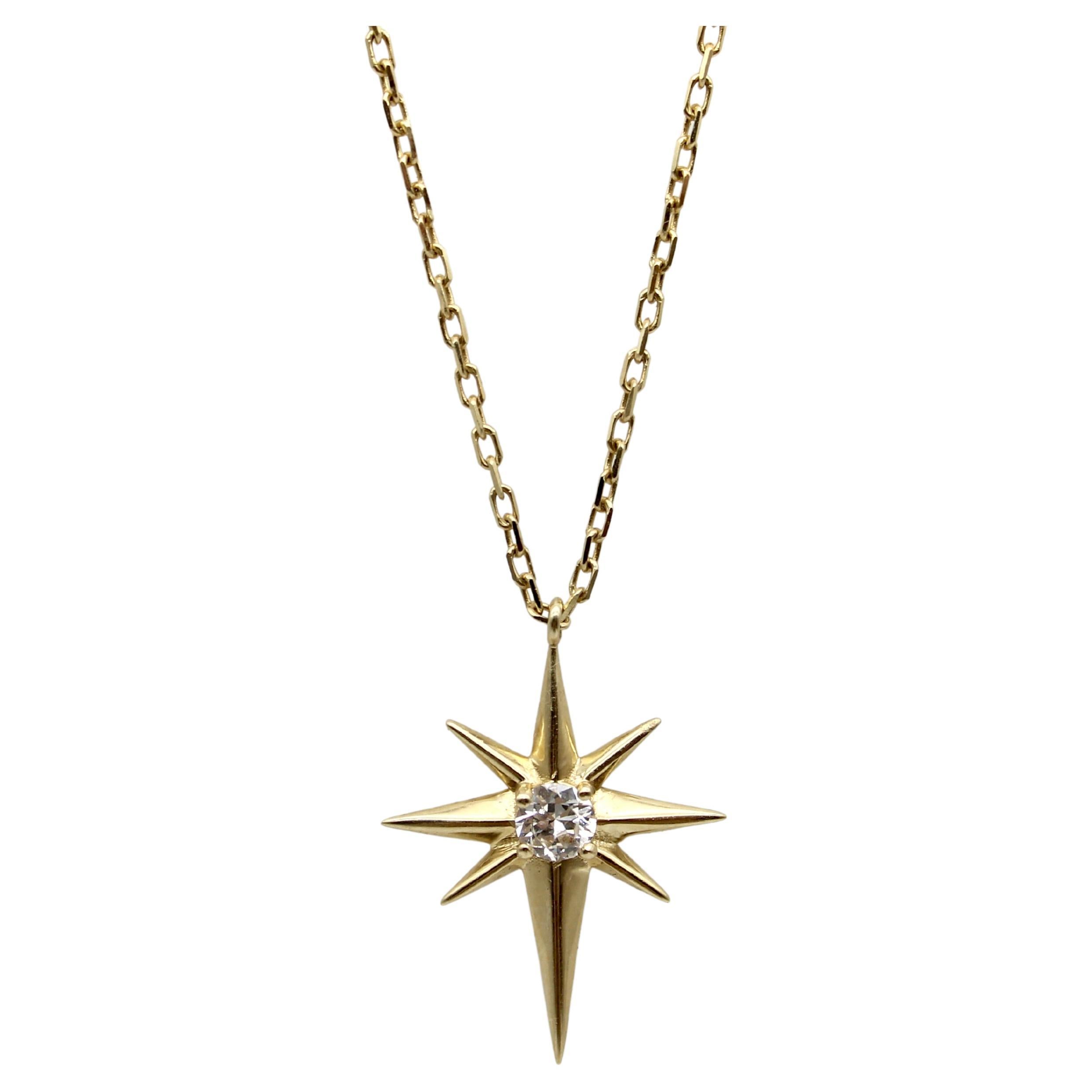 14K Gold Northern Star Pendant with Old European Cut Diamond For Sale ...