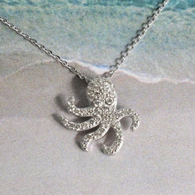 14k Gold Octopus Diamond Necklace Ocean Marine Life Jewelry For Sale at ...
