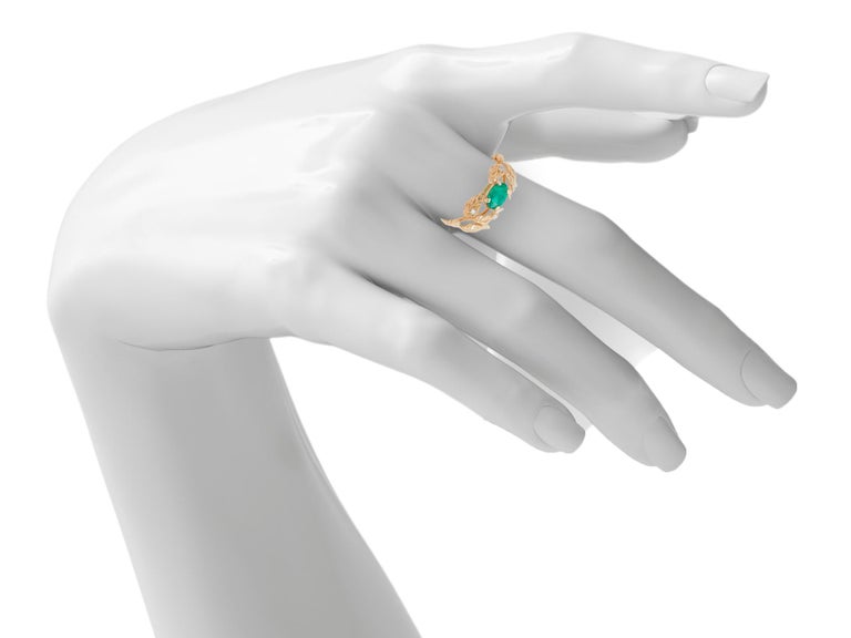 Customizable 14 Karat Gold Olive Tree Ring with Emerald and Diamonds ...
