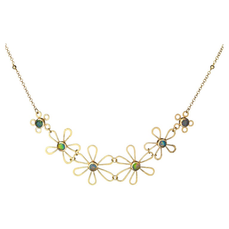14k Gold One-of-a-kind Daisy Chain Necklace with Opals For Sale at 1stDibs