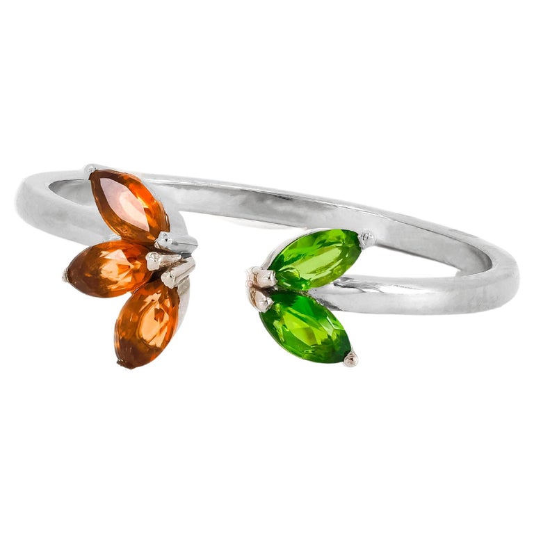 Customizable Open Ended Ring with Sapphires and Tsavorites in 14k gold ...