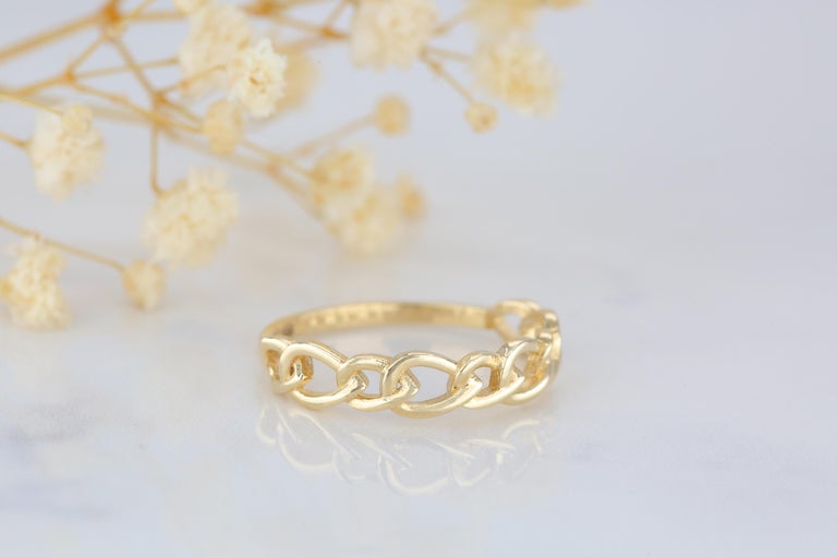 Customizable 14k Gold Oval Chain Ring, Gold Link Ring, Designer Chain ...