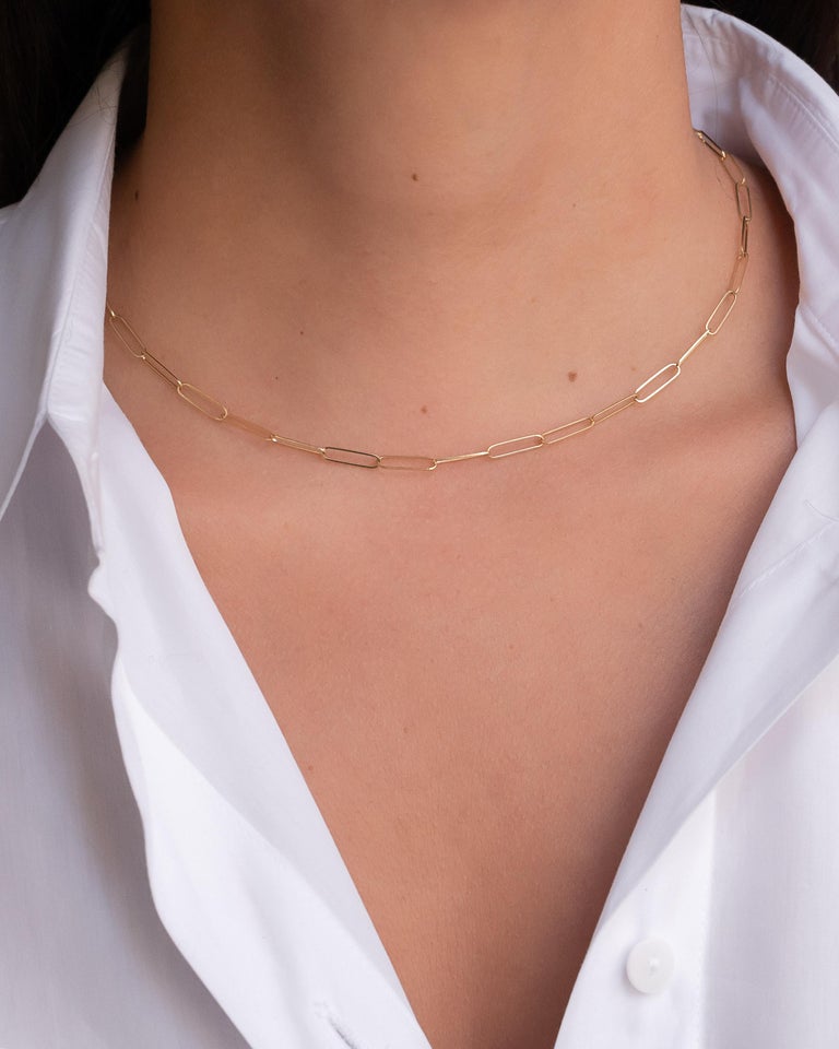 14 Karat Gold Paper Clip Chain Necklace For Sale (Free Shipping) at 1stDibs