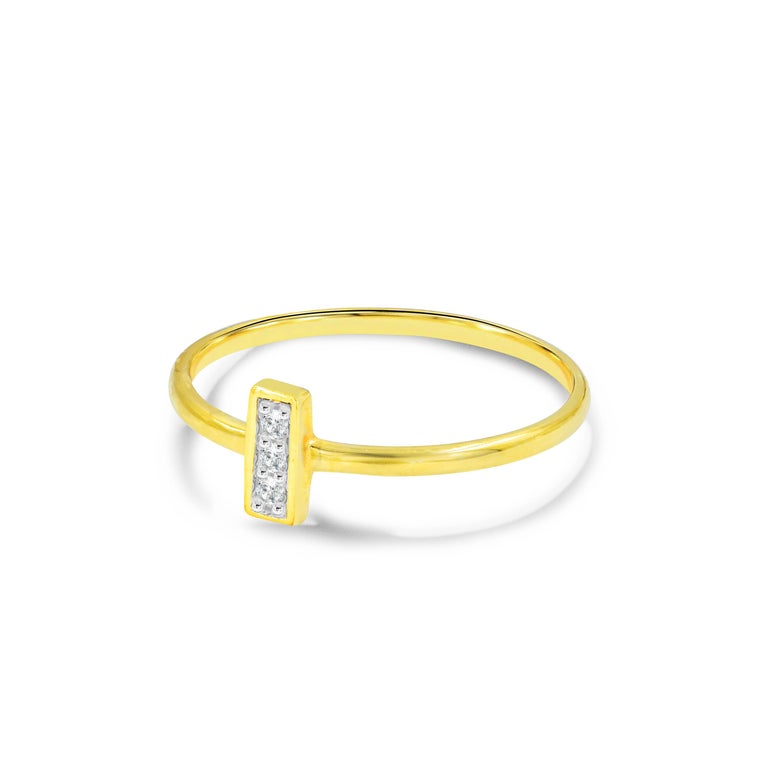 Customizable 14k Gold Pave Diamond Bar Ring Genuine Diamond Ring For ...