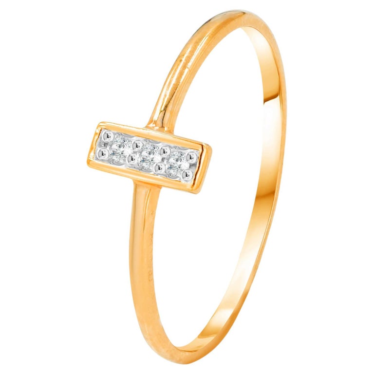 Customizable 14k Gold Pave Diamond Bar Ring Genuine Diamond Ring For ...