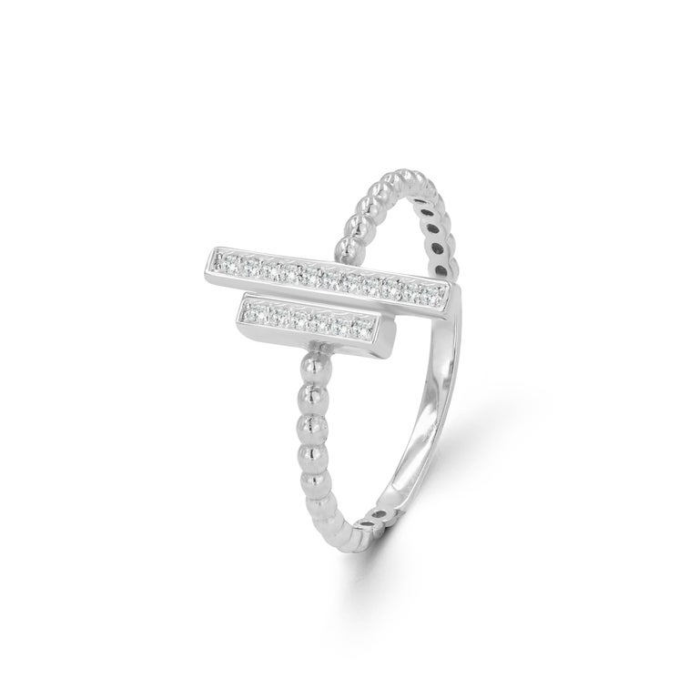 Customizable 14k Gold Pave Diamond Two Bar Ring Parallel Bar Ring Diamond Bar Ring For Sale at ...