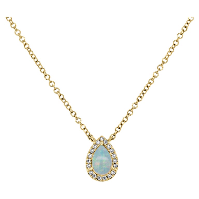 14k Gold Pear Shape Opal and Diamond Necklace For Sale at 1stDibs