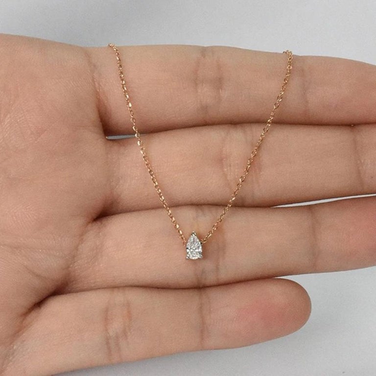 14k Gold Pear Shaped Diamond Necklace Diamond Solitaire Layering ...