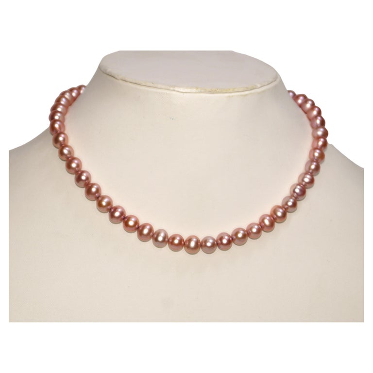 14k Gold Pink Pearl necklace 8.5mm Freshwater AA+ Pink Pearl Party ...