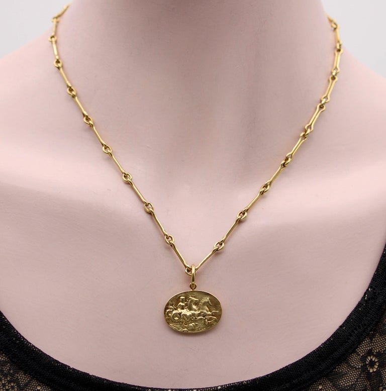 14K Gold Poseidon Signature Classical Revival Medallion For Sale at 1stDibs