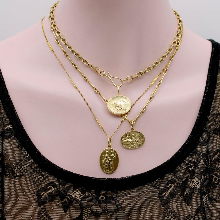 14K Gold Poseidon Signature Classical Revival Medallion For Sale at 1stDibs