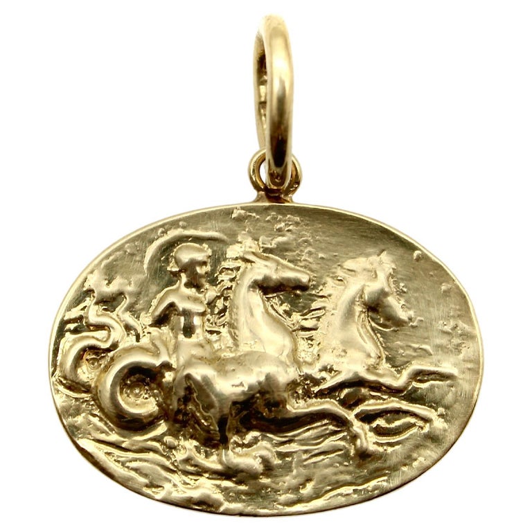 14K Gold Poseidon Signature Classical Revival Medallion For Sale at 1stDibs