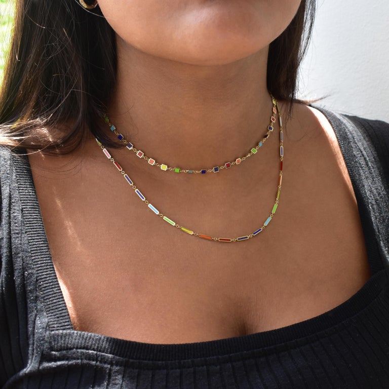 14K Gold Rainbow Inlay Necklace For Sale at 1stDibs