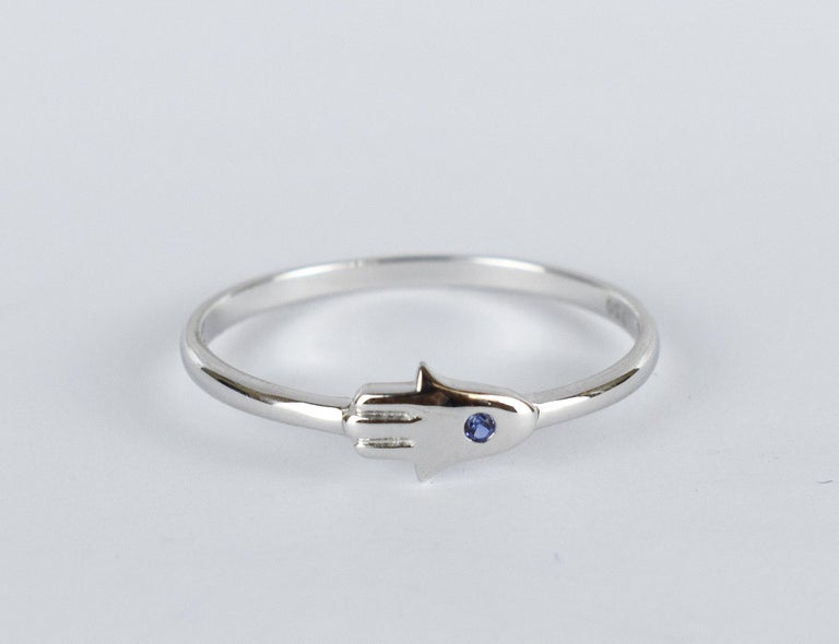 Customizable 14k Gold Ring Hamsa Hand Ring Natural Blue Sapphire Ring ...