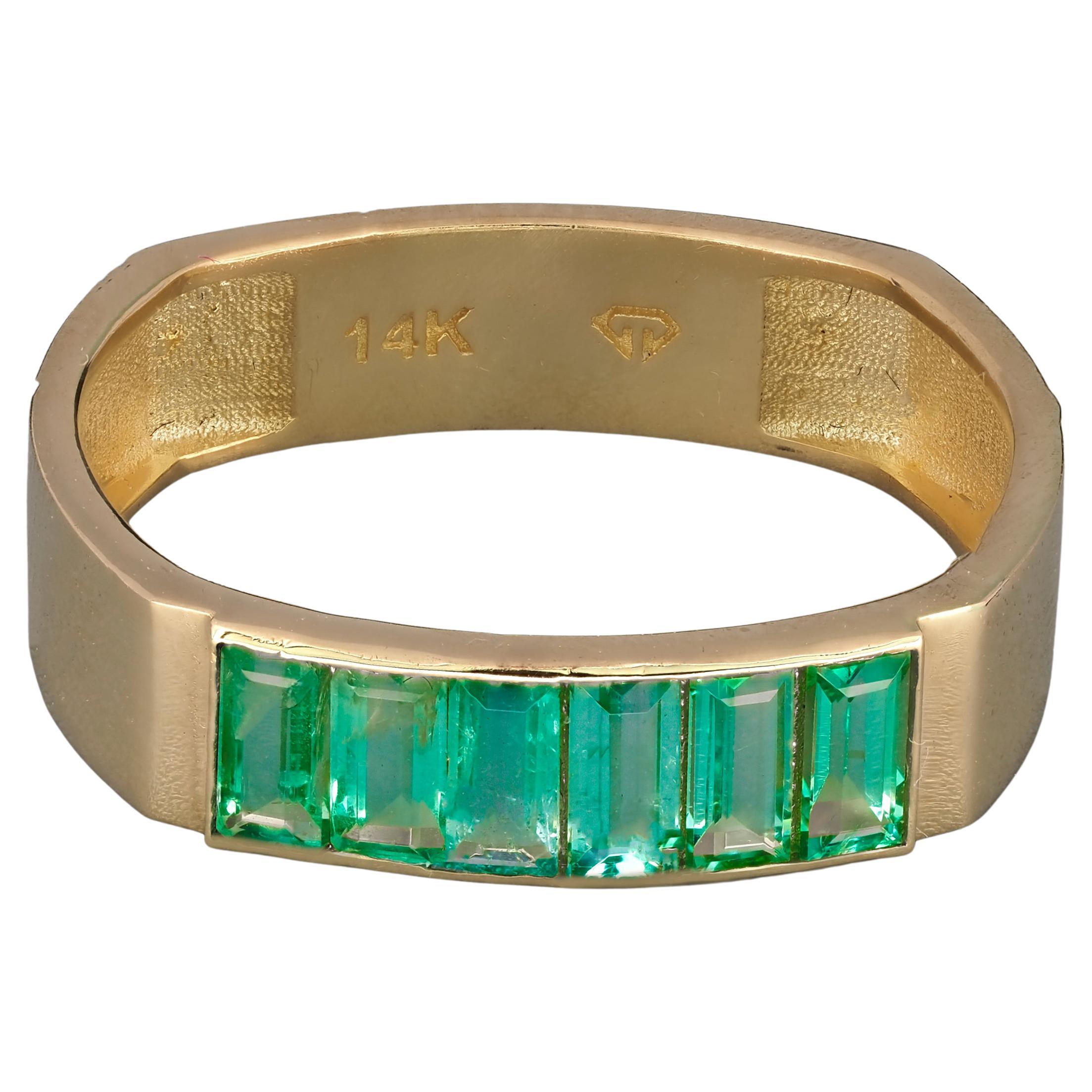 Customizable Baguette Emerald and Diamonds 14k gold ring For Sale at ...