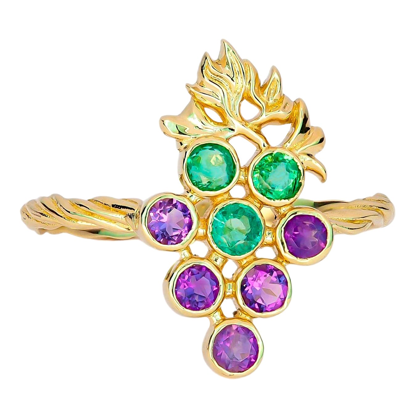 Ornamental Style Cocktail Ring with Emerald and Diamonds Made in Gold ...