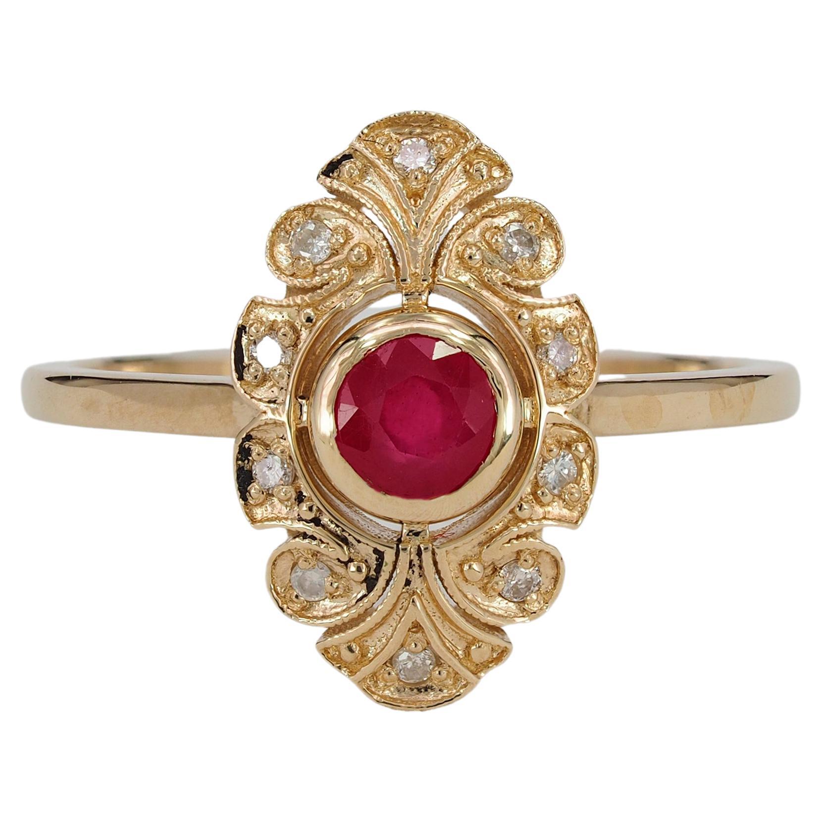 Customizable 14k Massive Gold Ring with Cabochon Ruby and Opals ...