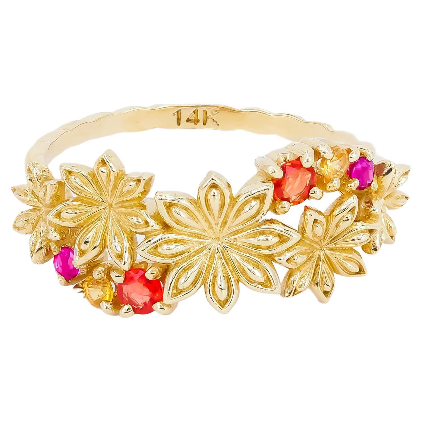 Flower 14k gold ring For Sale at 1stDibs